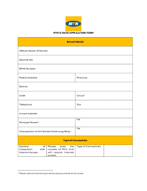 Fillable Online MTN E-RATE APPLICATION FORM School Details Official ...