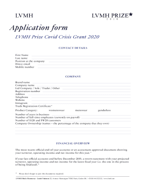 Fillable Online Application form - LVMH Prize Covid Crisis Grant 2020 Fax Email Print - pdfFiller