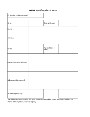 Fillable Online PRIME For Life Referral Form Fax Email Print - pdfFiller