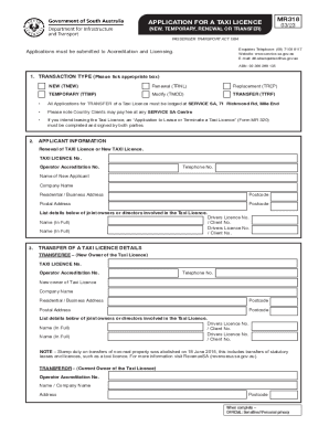 Fillable Online MR318 APPLICATION FOR A TAXI LICENCE Fax Email Print ...