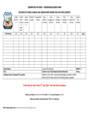 Fillable Online thompson's pie drive - fundraising order form pelican ...