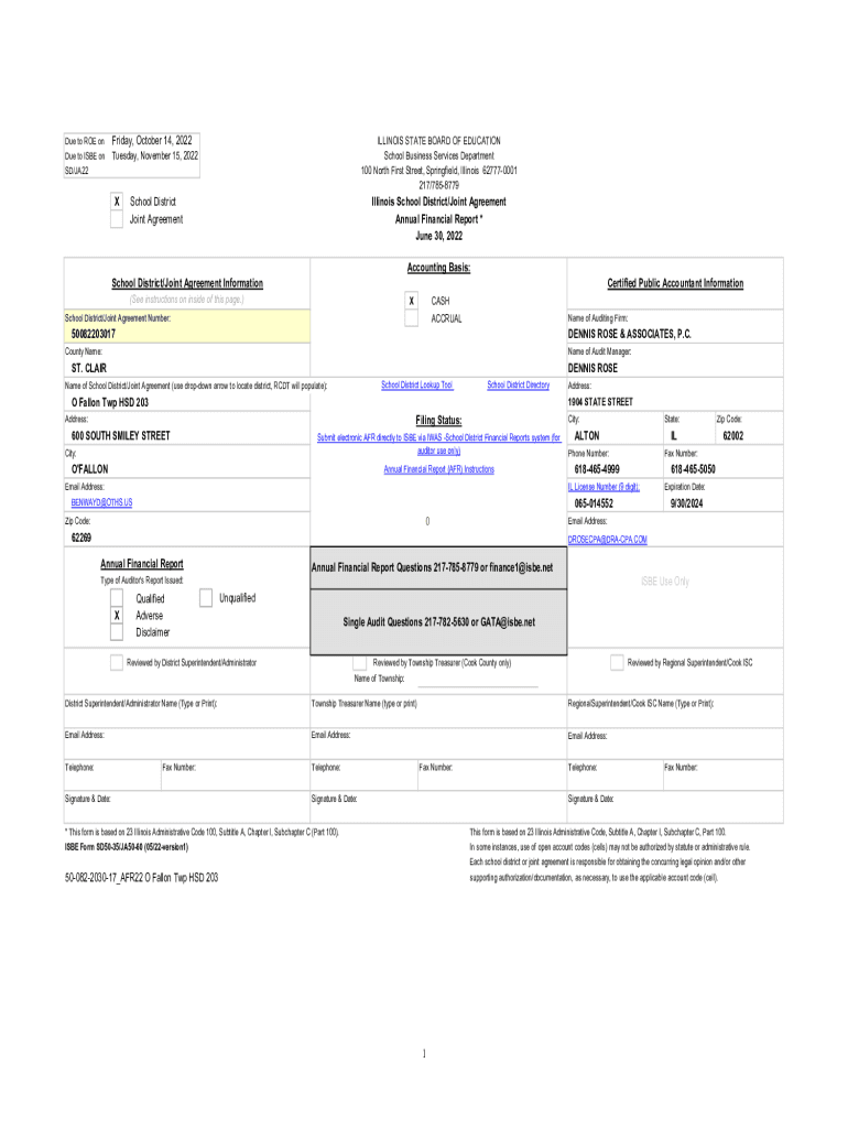 Fillable Online X School District Joint Agreement Annual Financial Report ISBE ... Fax Email ...