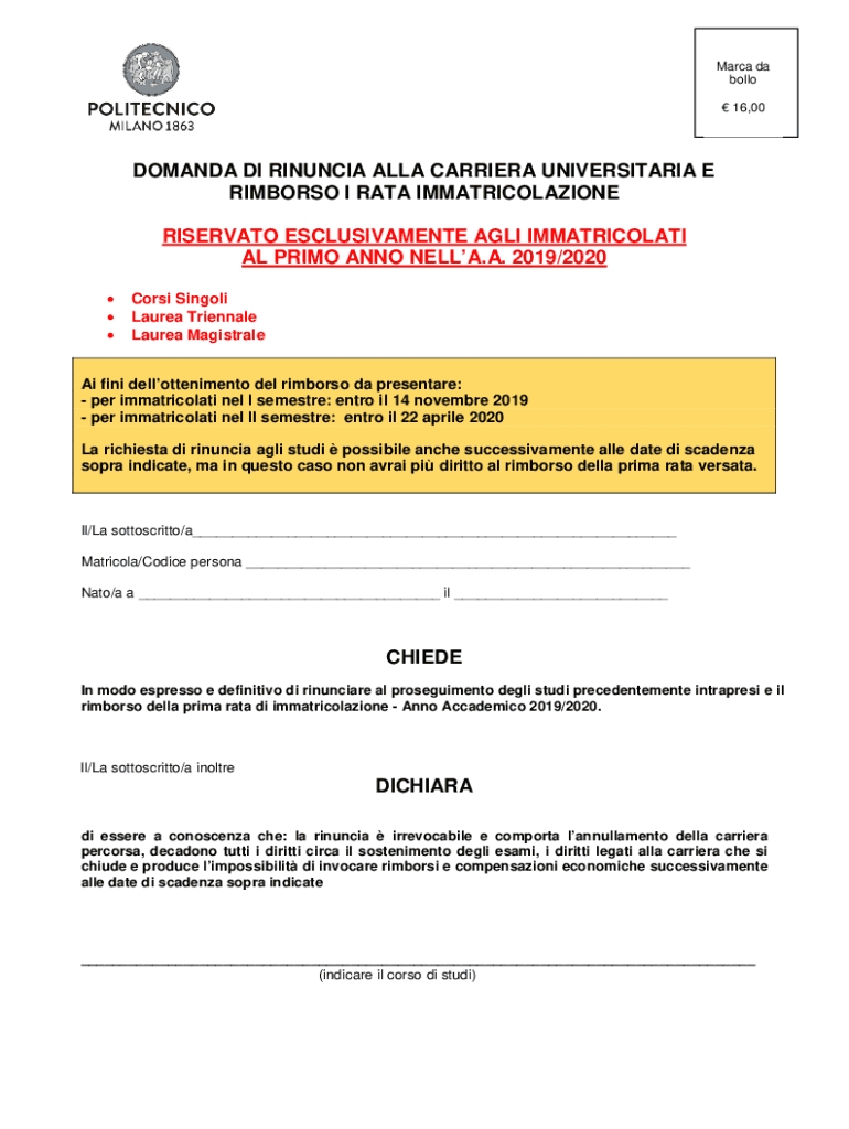 Compilabile Online domanda di rinuncia alla carriera universitaria e ...