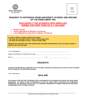 Fillable Online request to withdraw from university studies and refund ...