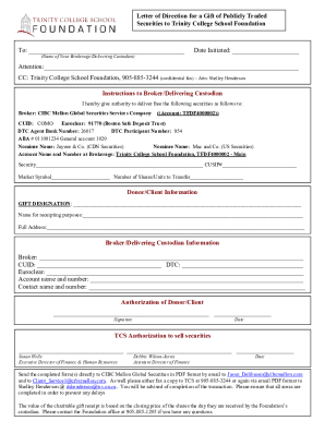 Fillable Online Letter of Direction for a Gift of Publicly Traded ...