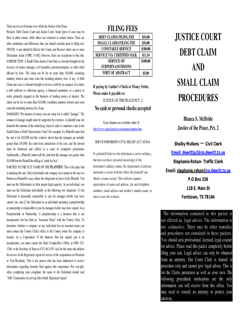 Fillable Online Debt Claims Court and Justice Court. Some types of ...