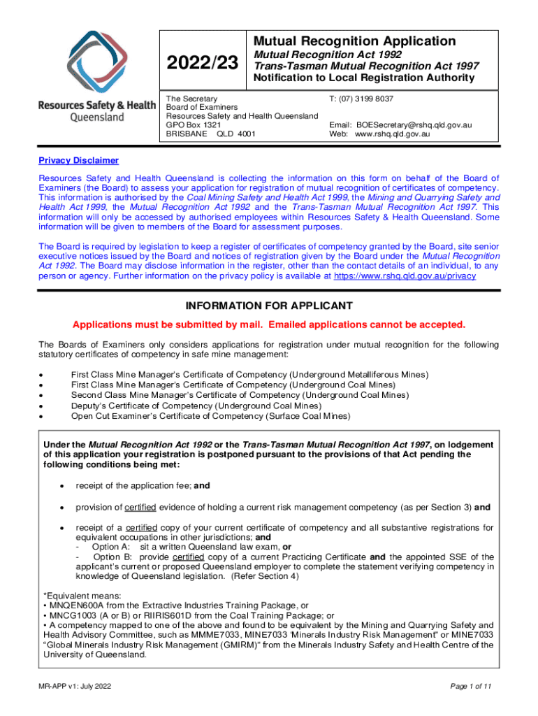 Fillable Online Mutual recognition application Form 1 Fax Email Print ...