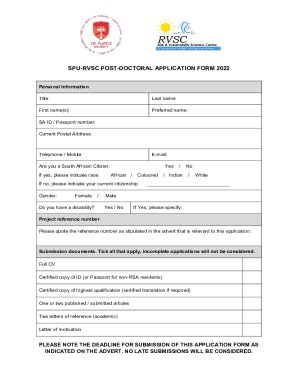 Fillable Online SPU-RVSC POST-DOCTORAL APPLICATION FORM 2022 Fax Email ...