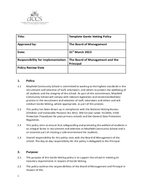 Fillable Online Title: Template Garda Vetting Policy Approved by Fax ...