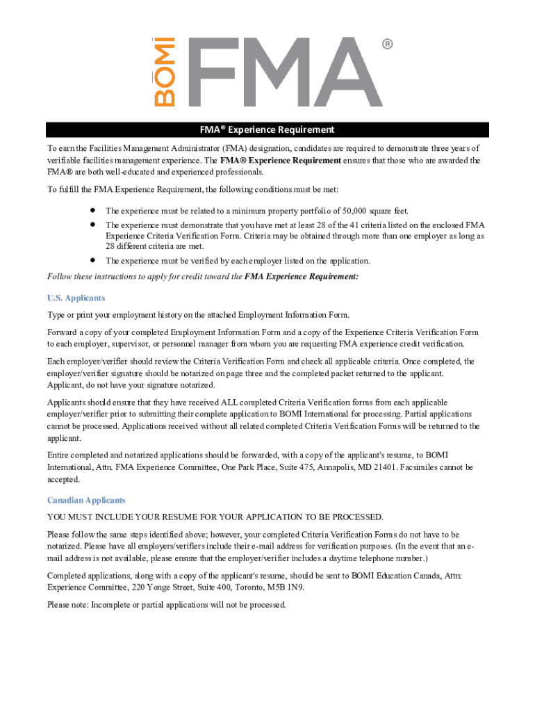 Fillable Online To earn the Facilities Management Administrator (FMA ...