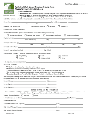 Fillable Online In-District High School Transfer Request Form Fax Email ...