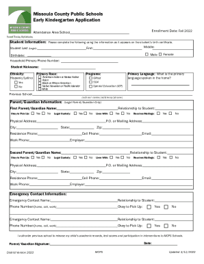 Fillable Online Early Kindergarten Application.pdf Fax Email Print ...