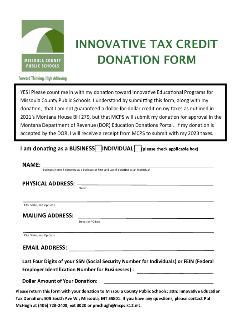 Fillable Online INNOVATIVE TAX CREDIT DONATION FORM Fax Email Print ...