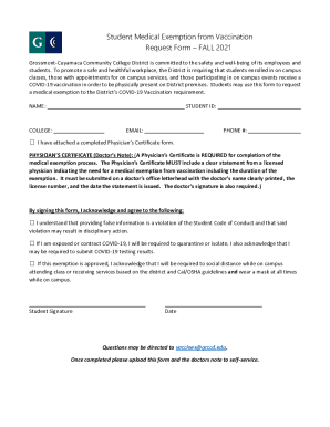Fillable Online Student Medical Exemption from Vaccination Request Form ...