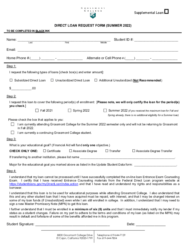 Fillable Online SUMMER DIRECT LOAN REQUEST PACKET Fax Email Print ...