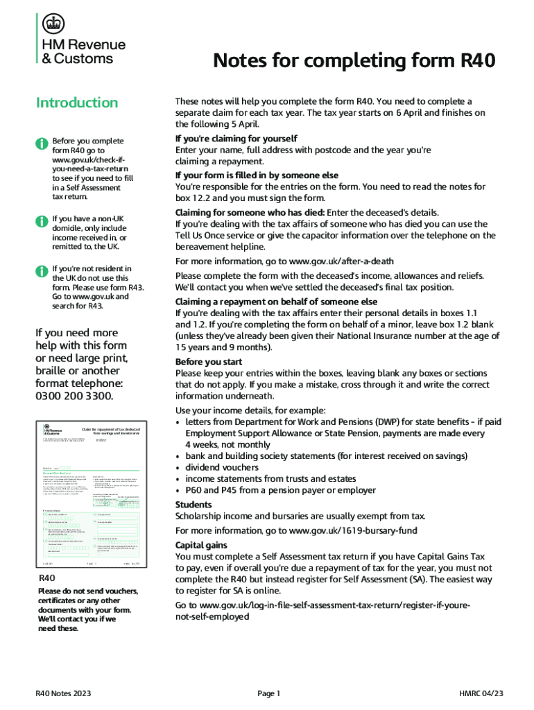 Fillable Online Form R40: Claim for repayment of tax deducted from PPI ...
