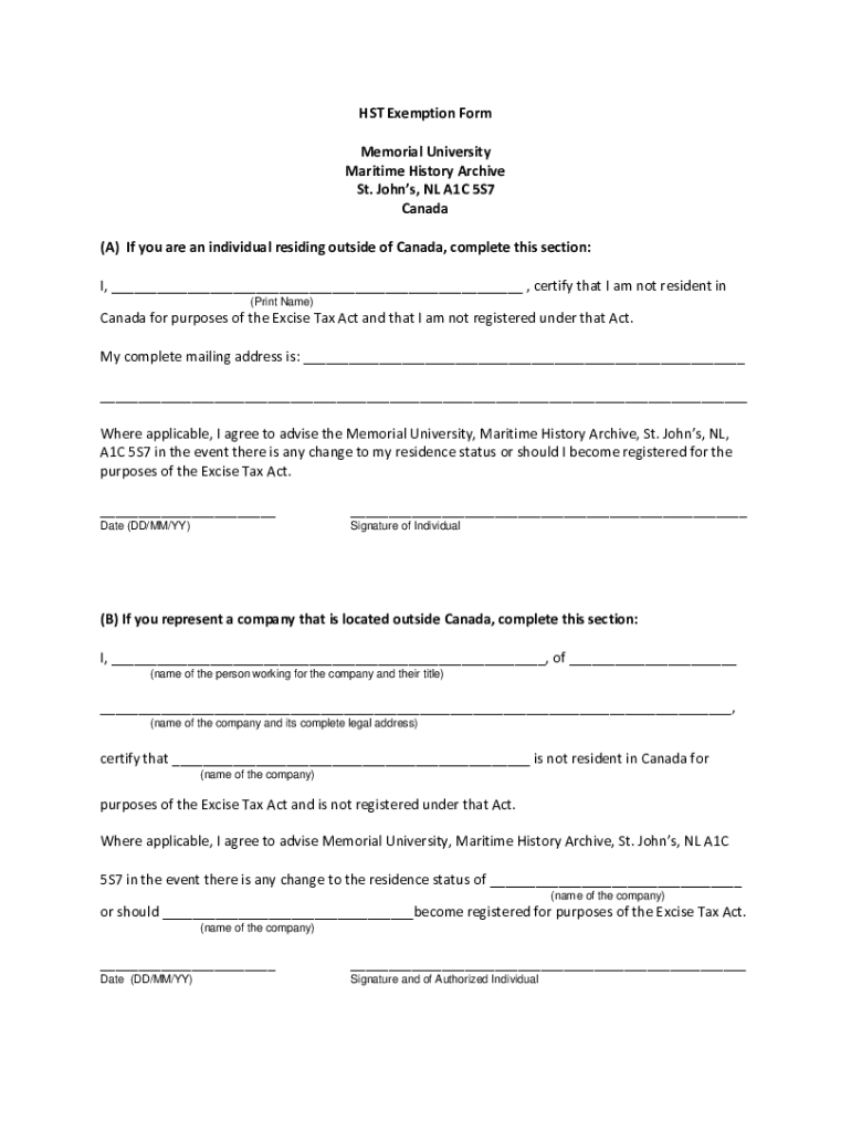 Fillable Online HST Exemption Form Fax Email Print - pdfFiller