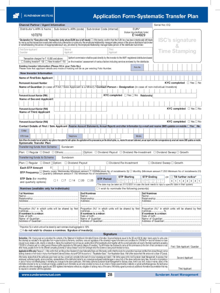 Fillable Online Application Form-Systematic Transfer Plan - Say Fin Cap Fax Email Print - pdfFiller