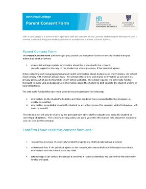 Fillable Online Parent Consent Form - John Paul College Fax Email Print ...