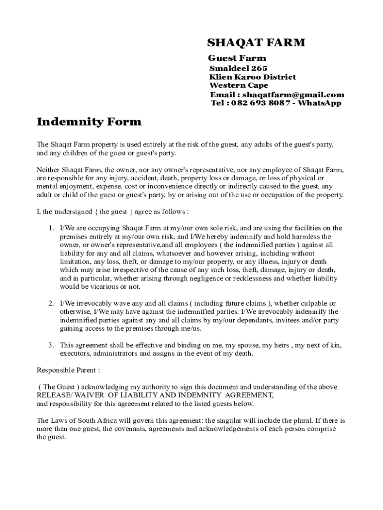 Fillable Online Shaqat Farm Indemnity Fax Email Print - pdfFiller