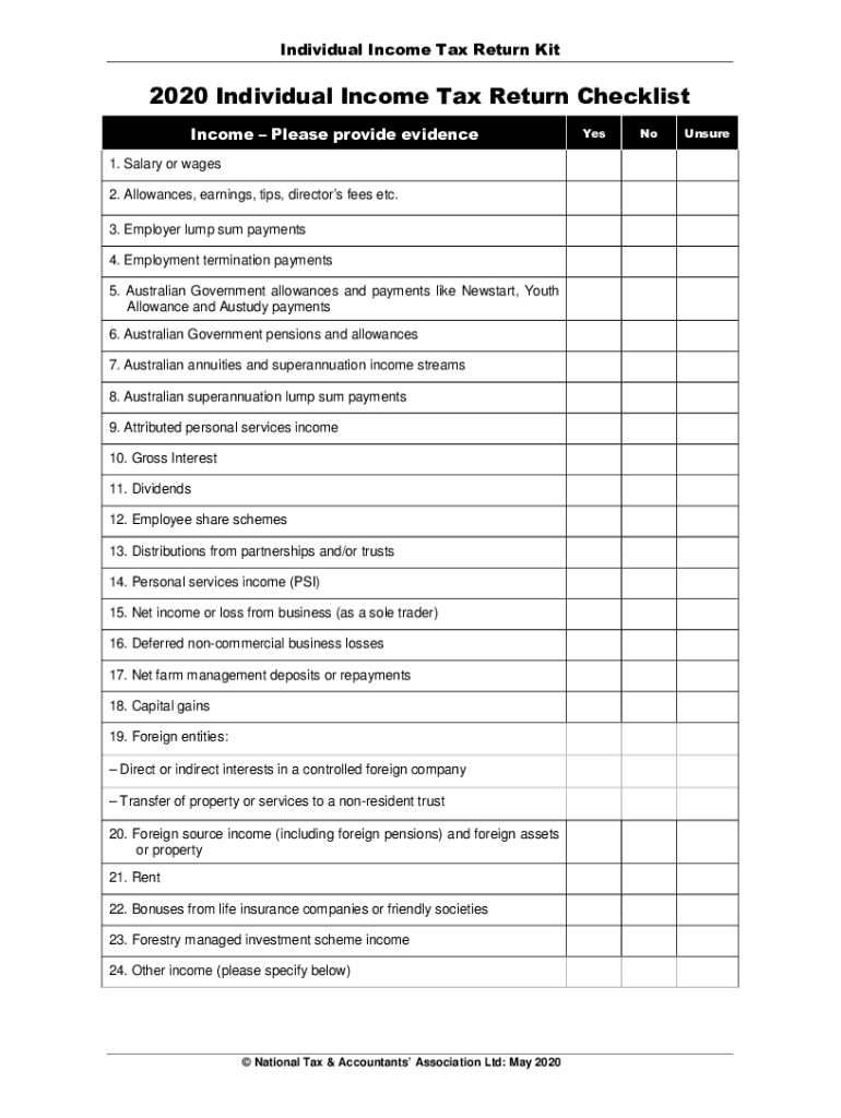 Fillable Online Revenue - Individual Income Tax Document Checklist Fax Email Print - pdfFiller