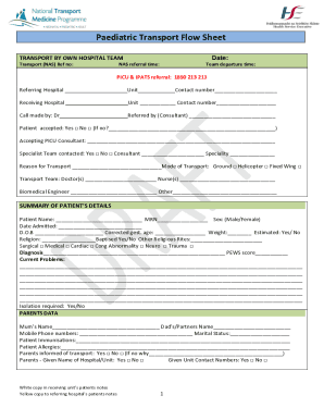 Fillable Online Paediatric Transport Flow Sheet Fax Email Print - pdfFiller