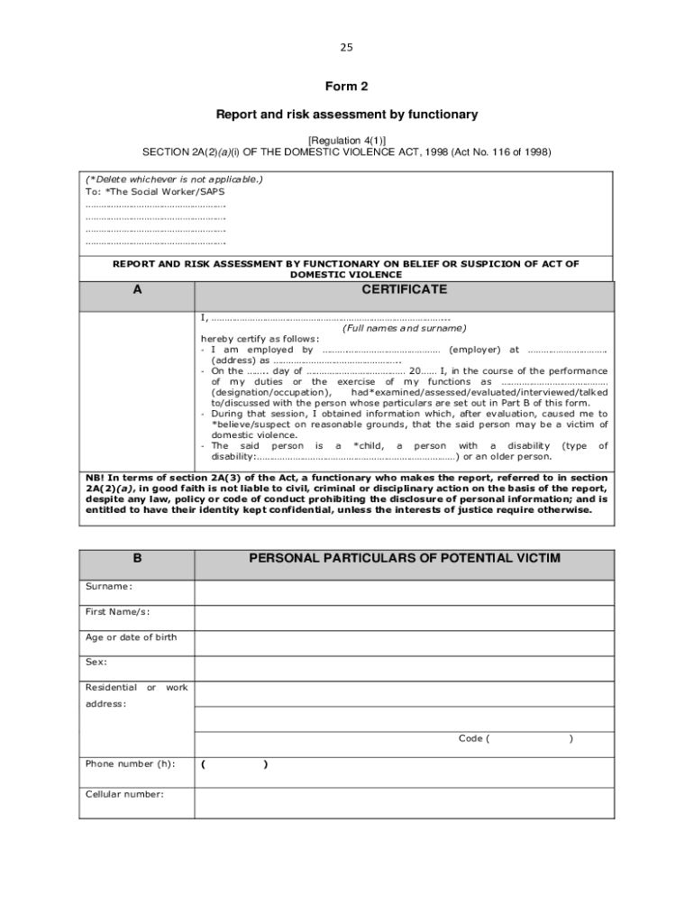 Fillable Online 25 Form 2 Report and risk assessment by functionary Fax Email Print - pdfFiller
