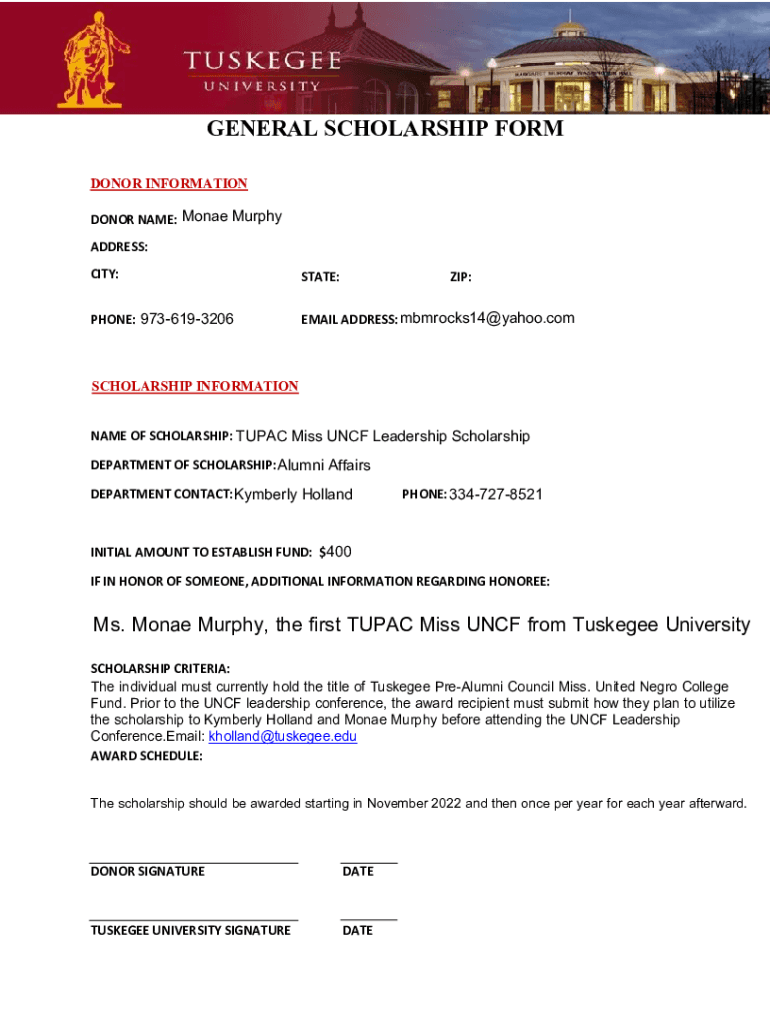 Fillable Online GENERAL SCHOLARSHIP FORM Fax Email Print - pdfFiller