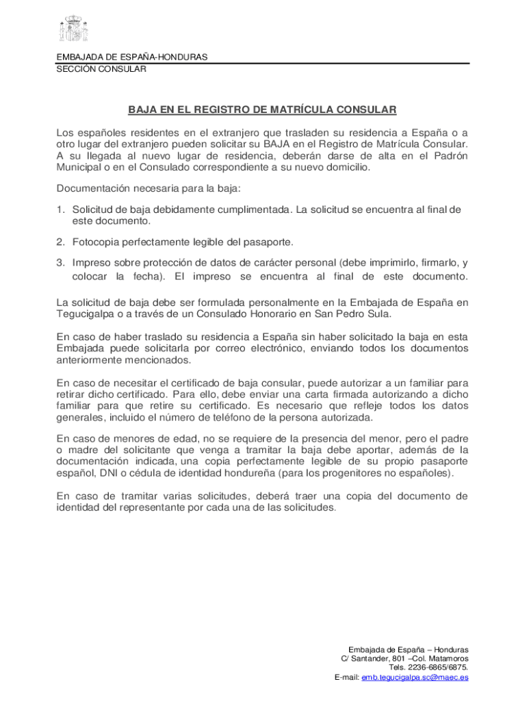 Completable En línea BAJA EN EL REGISTRO DE MATRCULA CONSULAR Fax Email ...