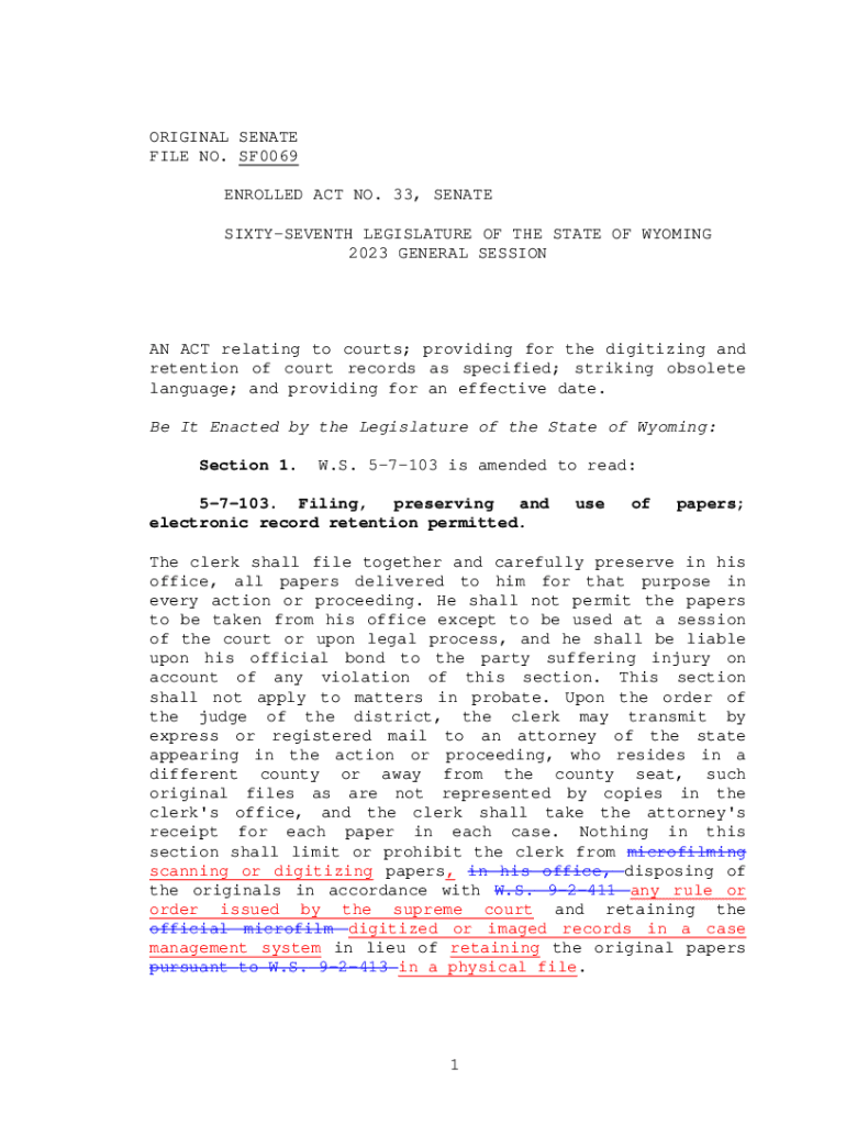 Fillable Online ORIGINAL SENATE FILE NO. SF0069 ENROLLED ACT ... Fax ...