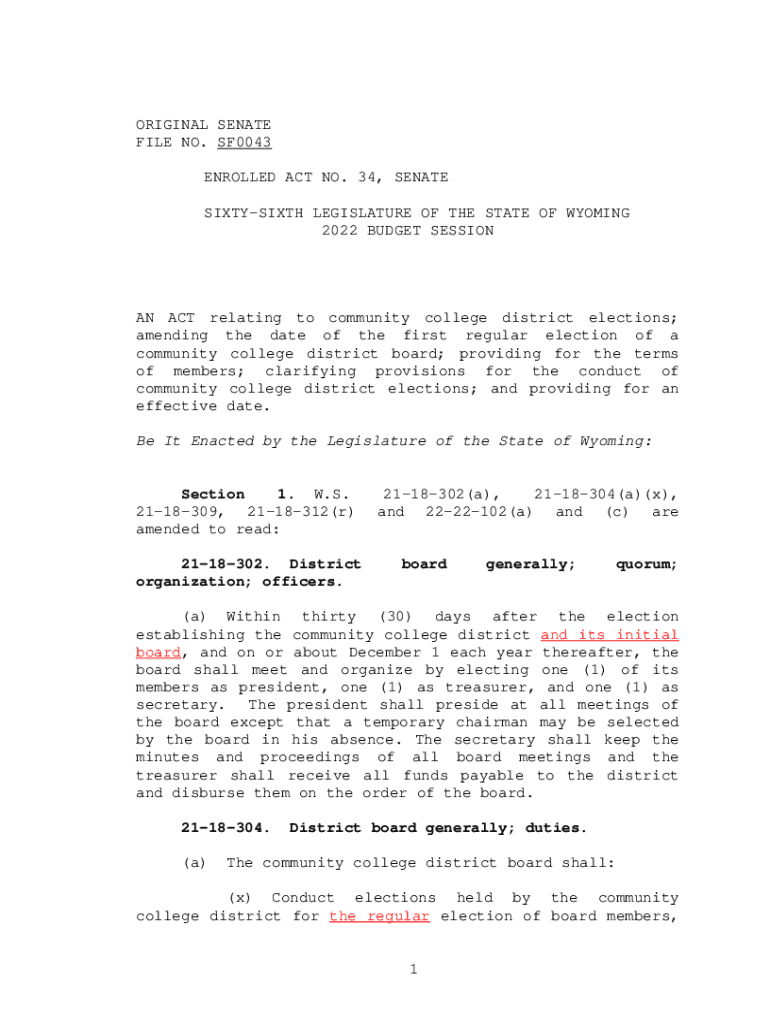 Fillable Online ORIGINAL SENATE FILE NO. SF0043 ENROLLED ACT ... Fax ...