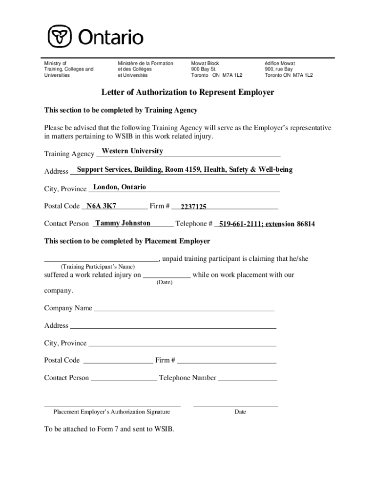 Fillable Online Letter of Authorization to Represent Employer Fax Email ...