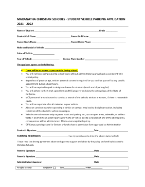 Fillable Online STUDENT VEHICLE PARKING APPLICATION 2021 - 2022 Fax Email Print - pdfFiller