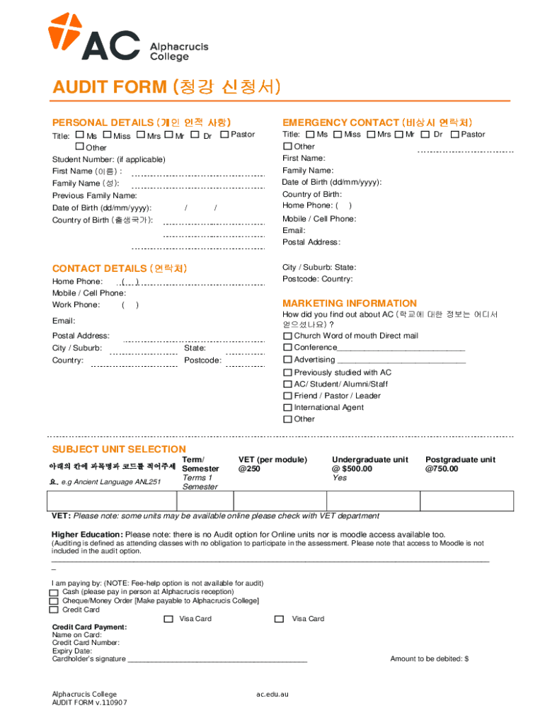 Fillable Online AUDIT FORM ( ) - cloudfront.net Fax Email Print - pdfFiller