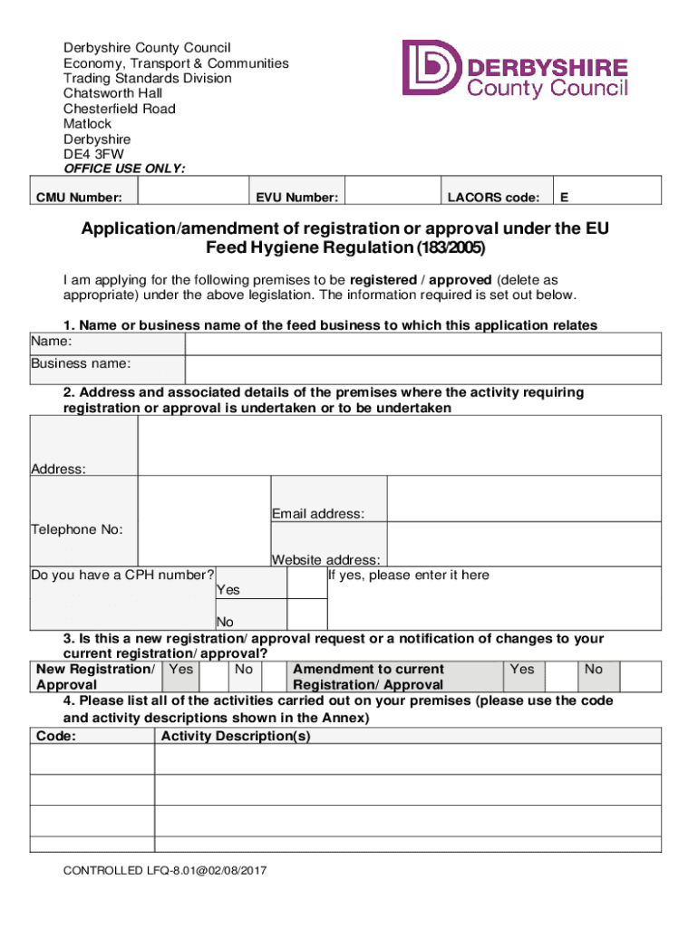 Fillable Online Feed hygiene registration application form. feed ...