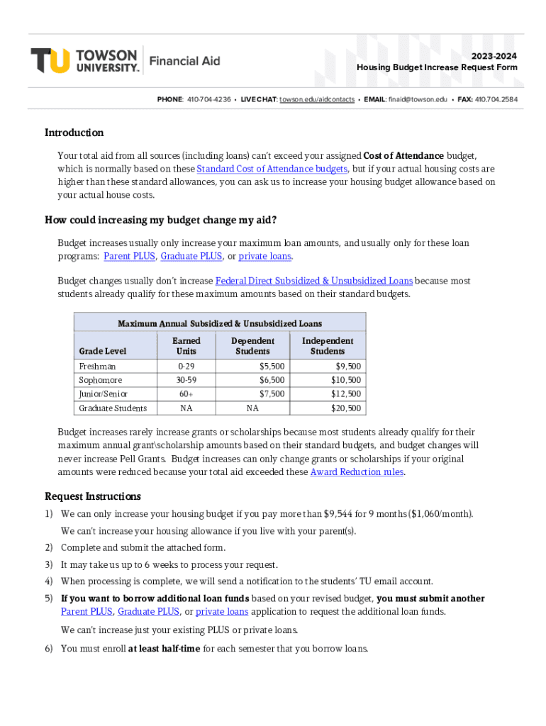 Fillable Online 2023-2024 Housing Budget Increase Request Form Fax ...