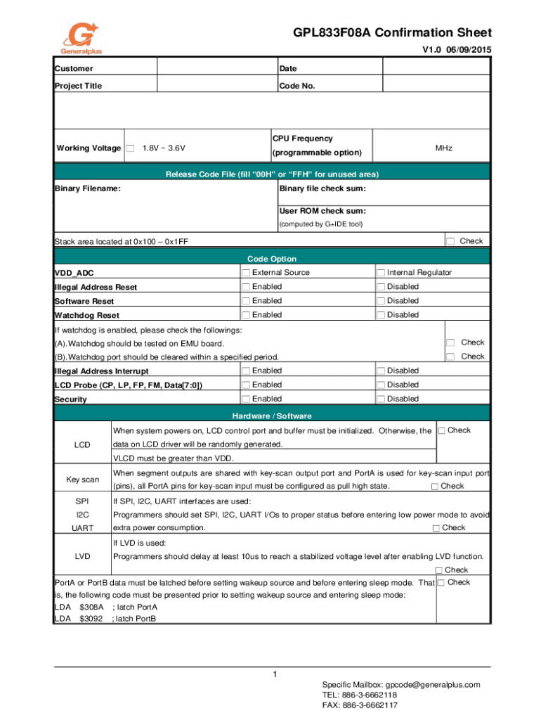 Fillable Online GPL833F08A Confirmation Sheet Fax Email Print - pdfFiller