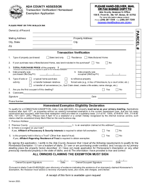 Fillable Online Ada County Homestead Exemption Application Form ...
