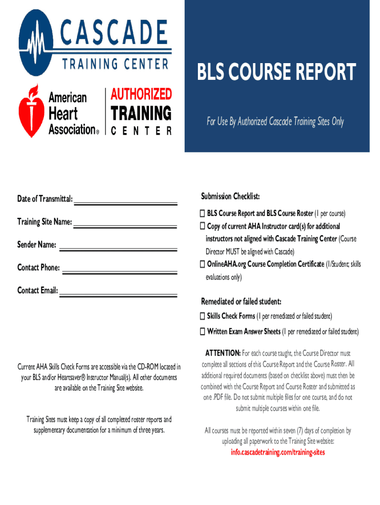 Fillable Online Fillable BLS COURSE REPORT (Cascade Training) Fax Email ...