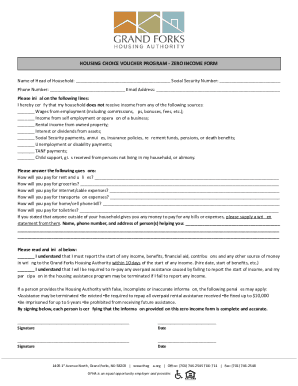 Fillable Online HOUSING CHOICE VOUCHER PROGRAM - ZERO INCOME FORM Fax Email Print - pdfFiller