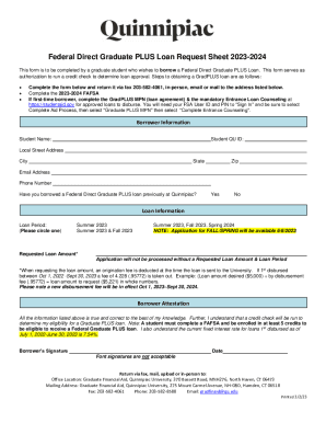 Fillable Online Federal Direct Graduate PLUS Loan Request Sheet 2023 ...