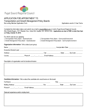 Fillable Online APPLICATION FOR APPOINTMENT TO Transportation and ...