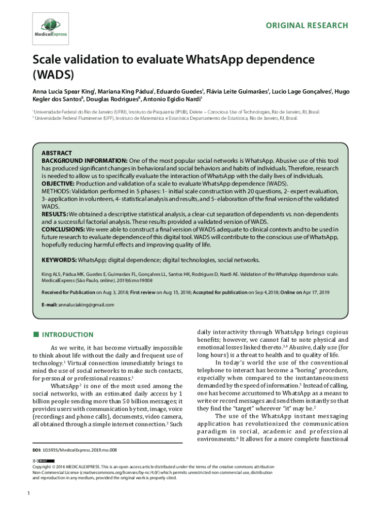 Fillable Online Scale validation to evaluate WhatsApp dependence (WADS ...
