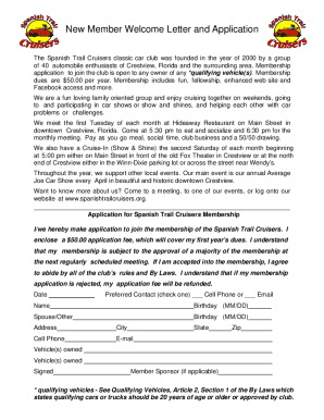 Fillable Online New Member Welcome Letter and Application Fax Email ...