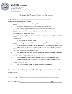 Fillable Online Housing Rehab Program: Homeowner Agreement Fax Email ...
