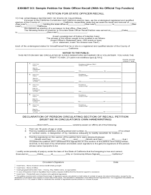 Fillable Online Exibit D3 Sample Petition for State Officer Recall With ...