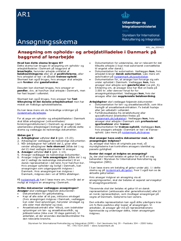 Fillable Online AR1 Ansgningsskema / Application form Fax Email Print ...