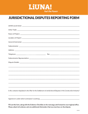 Fillable Online JURISDICTIONAL DISPUTES REPORTING FORM Fax Email Print ...