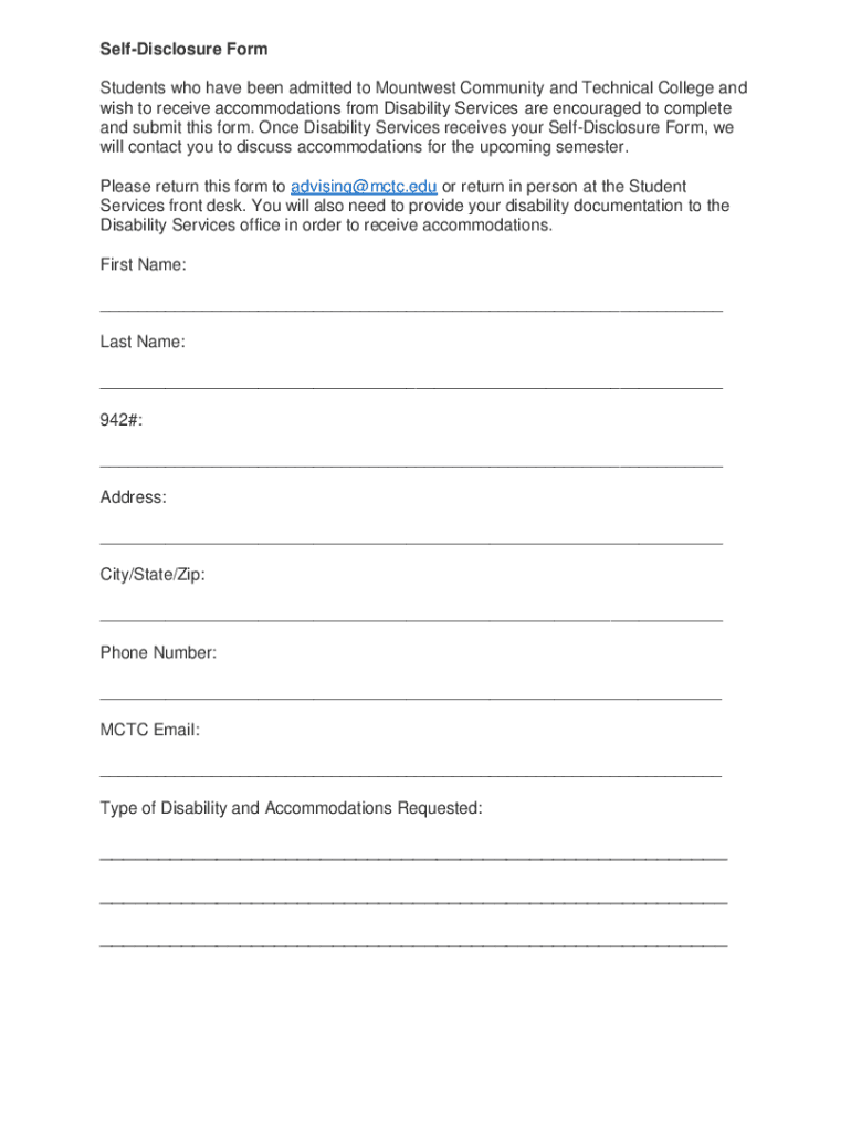 Fillable Online Self-Disclosure Form Fax Email Print - pdfFiller