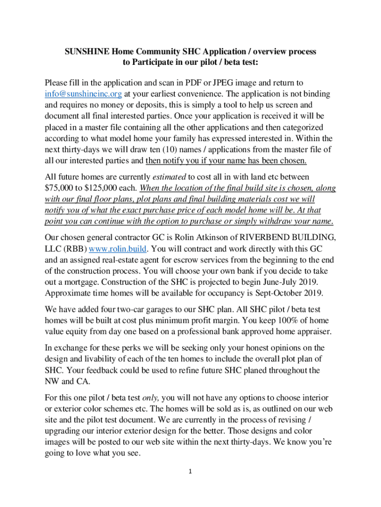 Fillable Online SUNSHINE Home Community SHC Application ... - cloudfront.net Fax Email Print ...